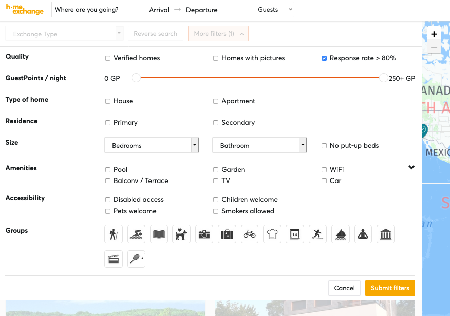 What are the search filters and how do I use them? – HomeExchange